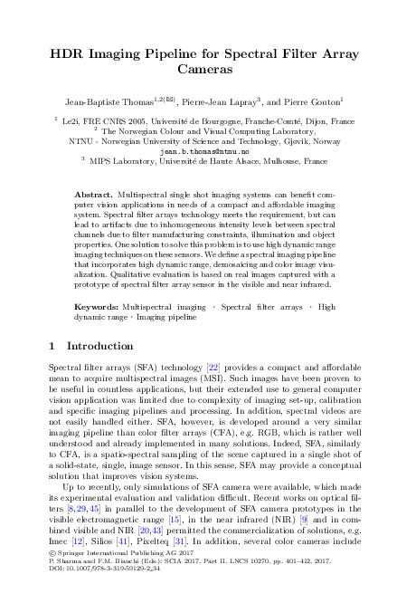 (PDF) HDR Imaging Pipeline for Spectral Filter Array Cameras