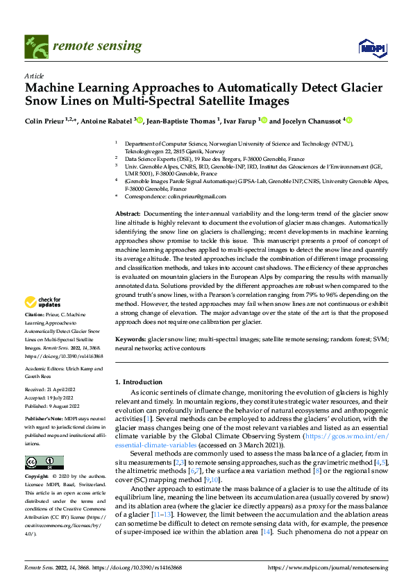 (PDF) Machine Learning Approaches to Automatically Detect Glacier Snow Lines on Multi-Spectral ...
