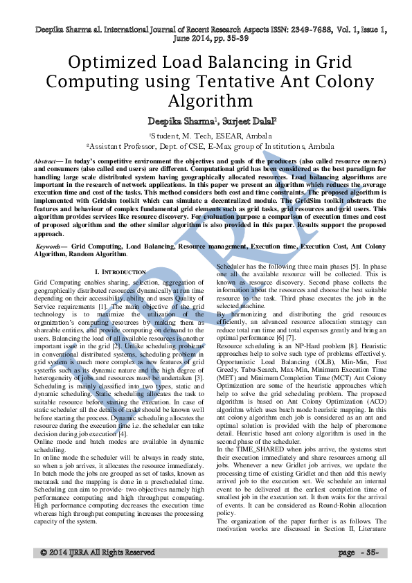 (PDF) Optimized Load Balancing in Grid Computing using Tentative Ant Colony Algorithm | Prof ...