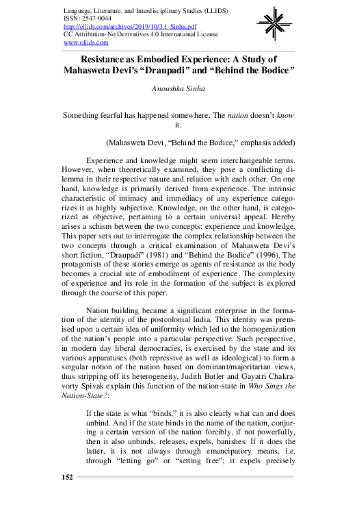 (PDF) Resistance as Embodied Experience: A Study of Mahasweta Devi’s ...