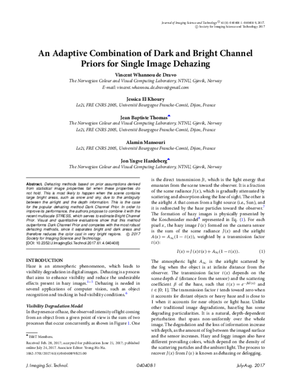 (PDF) An Adaptive Combination of Dark and Bright Channel Priors for Single Image Dehazing