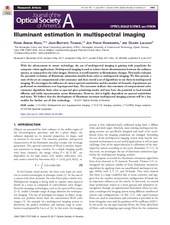 (PDF) Illuminant estimation in multispectral imaging