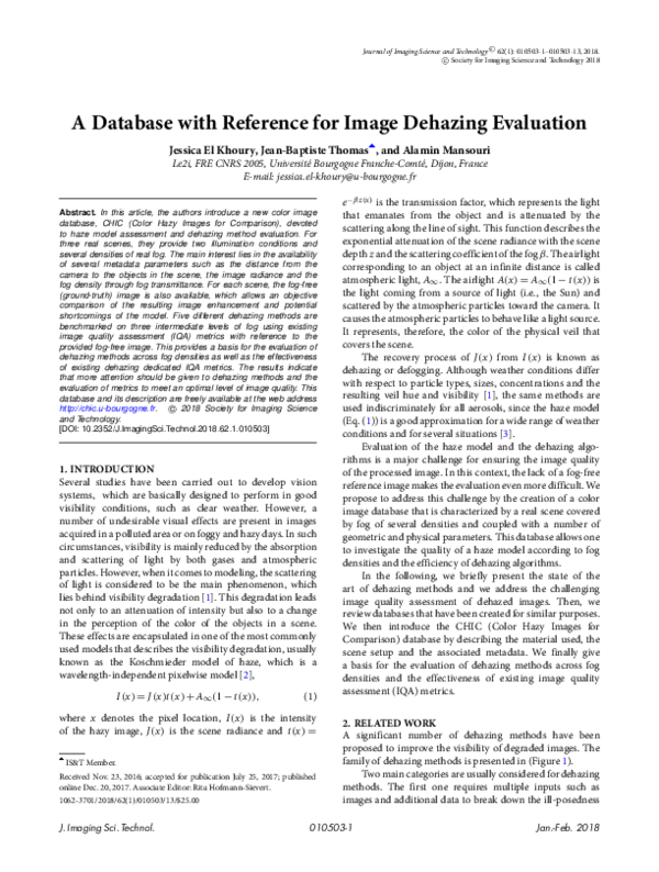 (PDF) A Database with Reference for Image Dehazing Evaluation