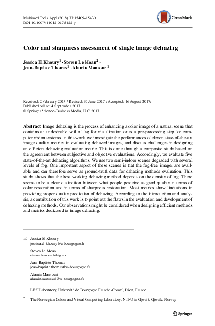 (PDF) Color and sharpness assessment of single image dehazing