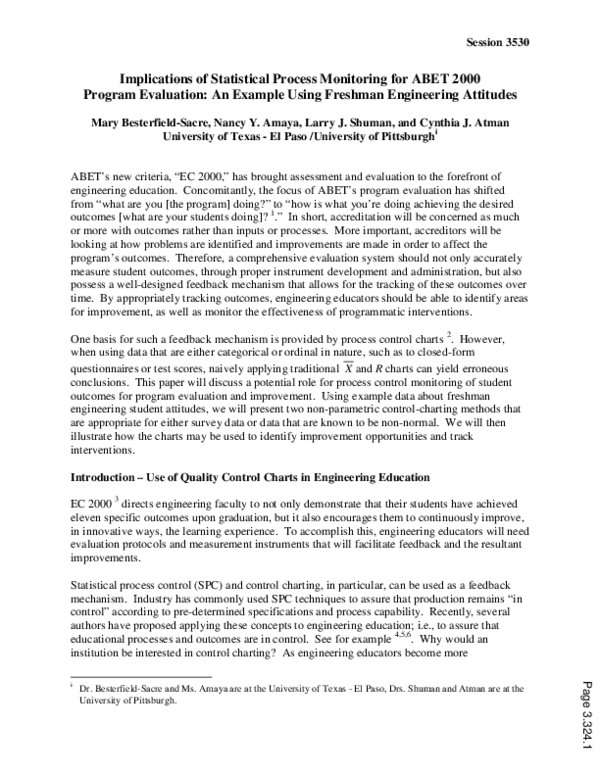 (PDF) Implications Of Statistical Process Monitoring For Abet 2000 Program Evaluation: An ...