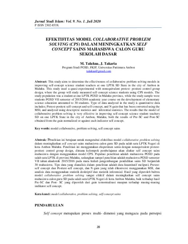 (PDF) EFEKTIFITAS MODEL COLLABORATIVE PROBLEM SOLVING (CPS) DALAM MENINGKATKAN SELF CONCEPT ...