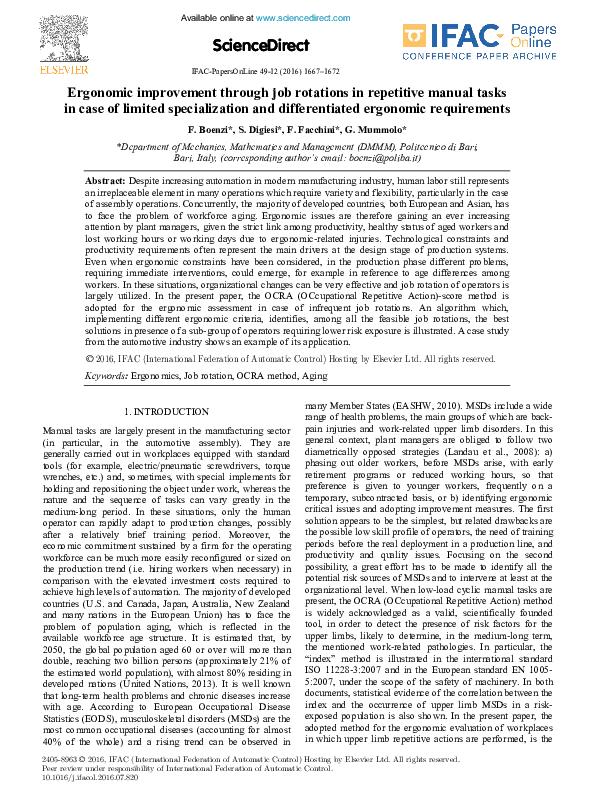 (PDF) Ergonomic improvement through job rotations in repetitive manual ...