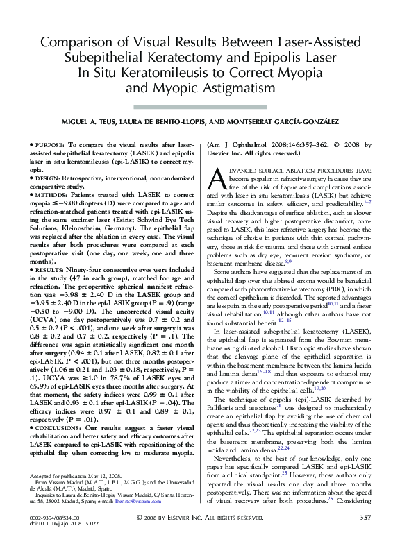 (PDF) Comparison of Visual Results Between Laser-Assisted Subepithelial ...