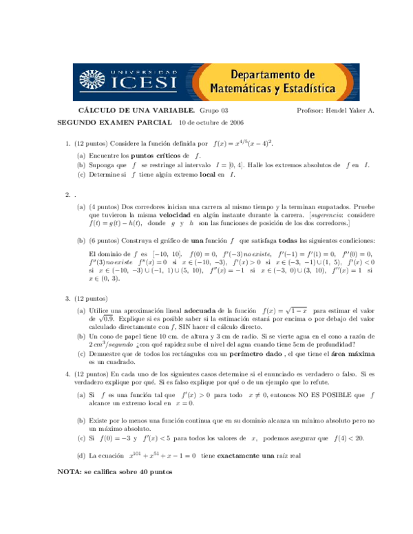 (PDF) Examen parcial 2 verano cálculo de una variable