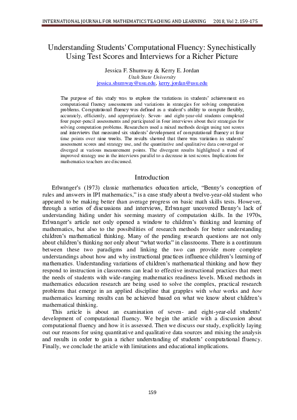 (PDF) Understanding Students' Computational Fluency: Synechistically ...