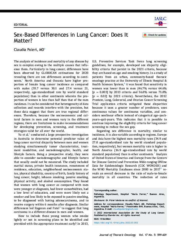 Pdf Sex Based Differences In Lung Cancer Does It Matter