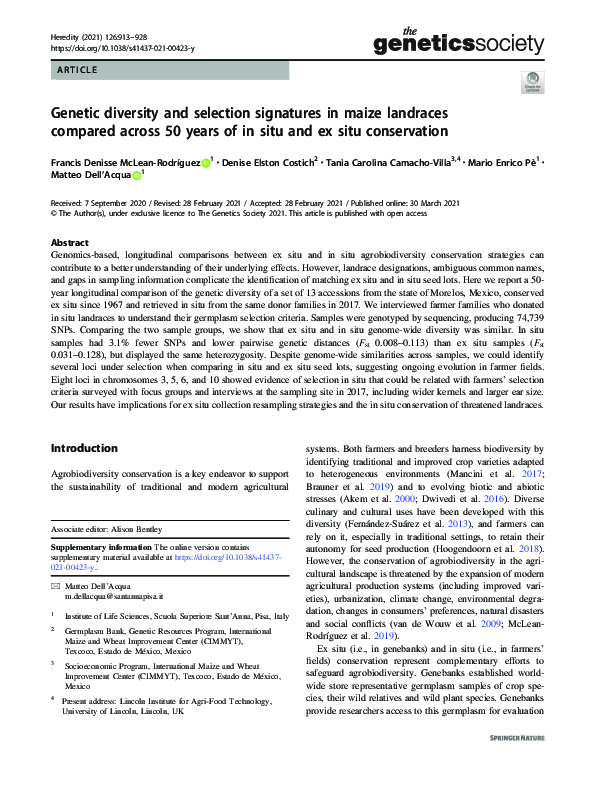 (PDF) Genetic diversity and selection signatures in maize landraces ...