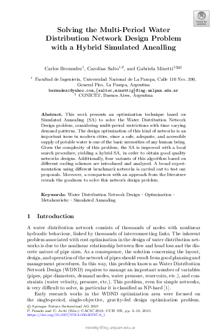 Pdf Hybrid Simulated Annealing For Water Network Design 