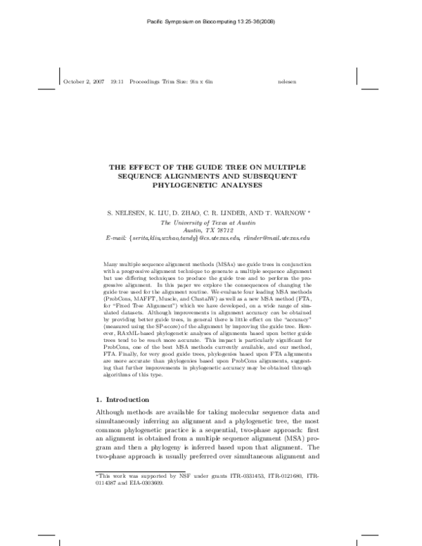 (PDF) The Effect of the Guide Tree on Multiple Sequence Alignments and Subsequent Phylogenetic ...