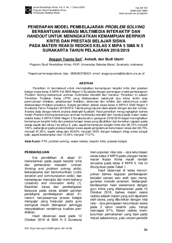 (PDF) Penerapan Model Pembelajaran Problem Solving Berbantuan Animasi ...