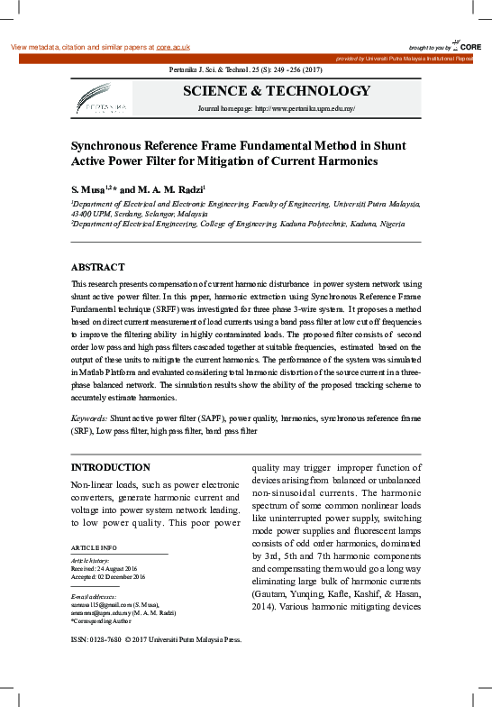 Pdf Synchronous Reference Frame Fundamental Method In Shunt Active Power Filter For Mitigation
