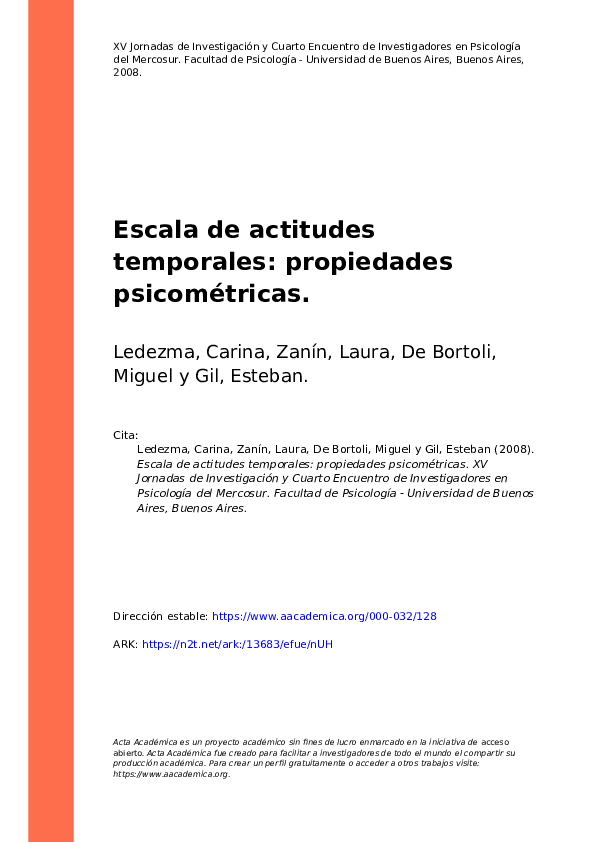 (PDF) Escala De Actitudes Temporales: Propiedades Psicométricas