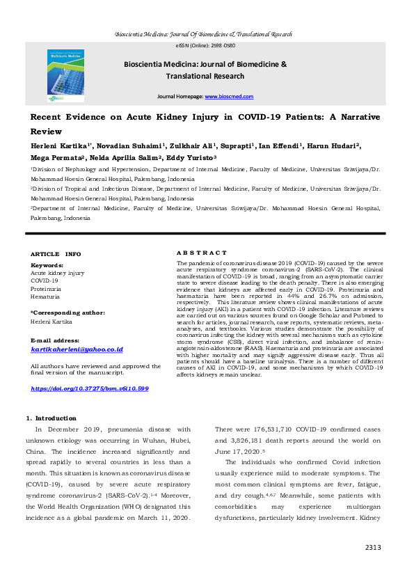 (PDF) Recent Evidence on Acute Kidney Injury in COVID-19 Patients: A ...