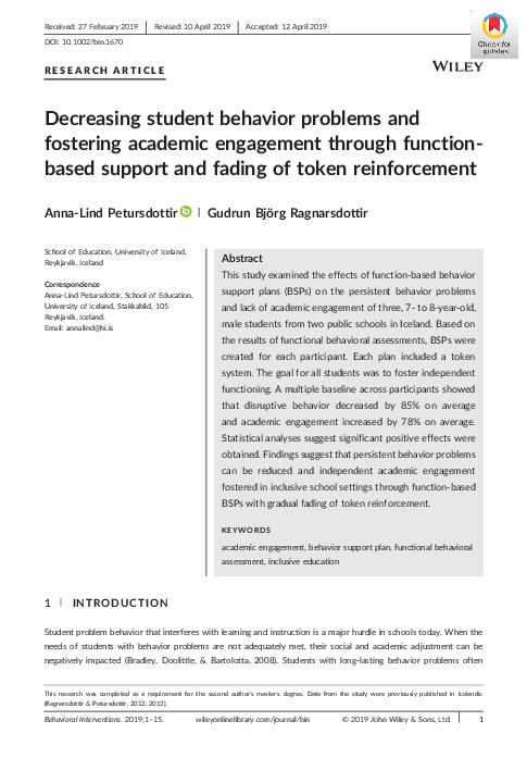 (PDF) Decreasing student behavior problems and fostering academic ...