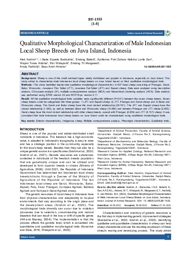 (PDF) Qualitative Morphological Characterization of Male Indonesian Local Sheep Breeds on Java ...