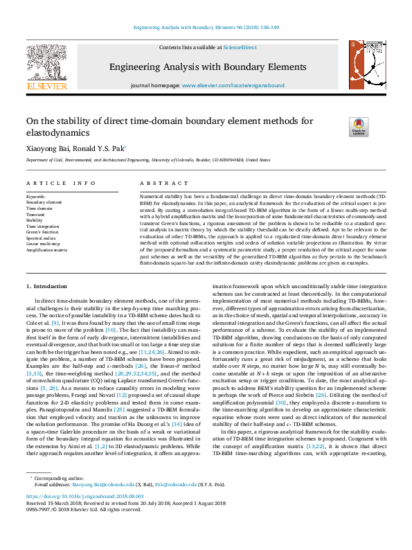 (PDF) On the stability of direct time-domain boundary element methods for elastodynamics