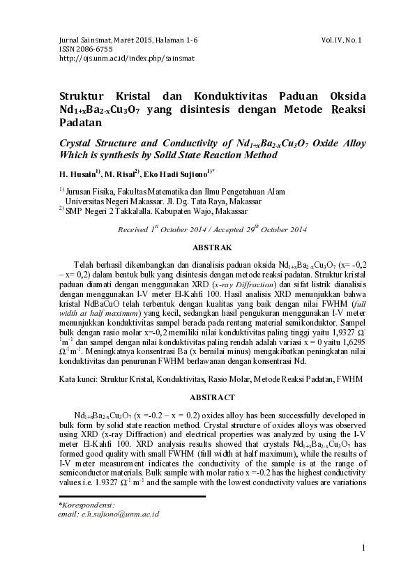 (PDF) Struktur Kristal dan Konduktivitas Paduan Oksida Nd1+xBa2-xCu3O7 ...