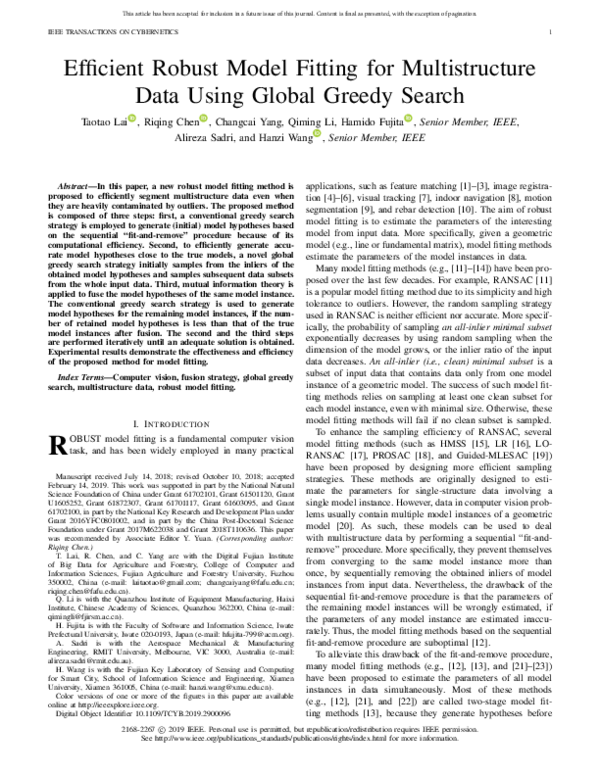 (PDF) Efficient Robust Model Fitting for Multistructure Data Using Global Greedy Search