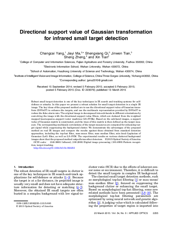 Pdf Directional Support Value Of Gaussian Transformation For Infrared Small Target Detection
