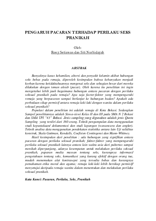 (PDF) Pengaruh Pacaran Terhadap Perilaku Seks Pranikah
