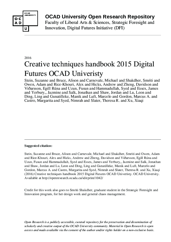 (PDF) Creative techniques handbook 2015 Digital Futures OCAD University