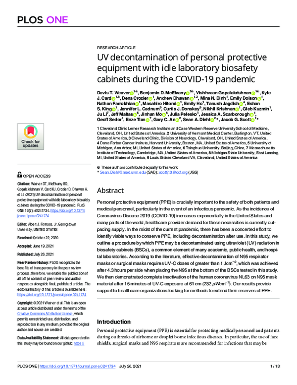 (PDF) UV decontamination of personal protective equipment with idle ...