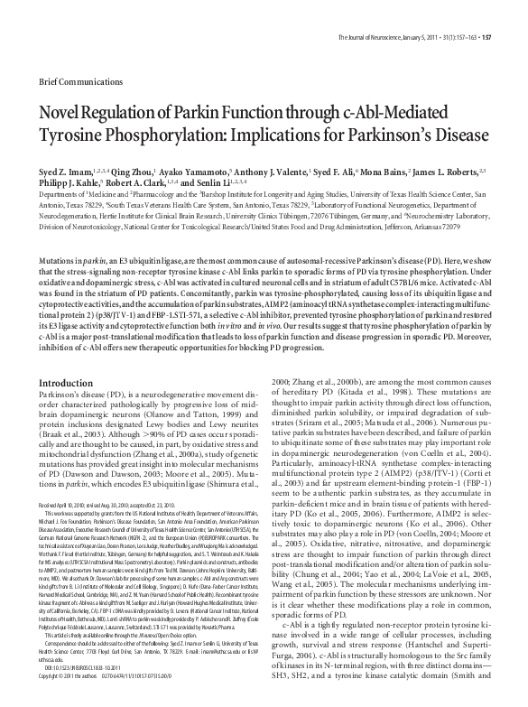(PDF) Novel Regulation of Parkin Function through c-Abl-Mediated Tyrosine Phosphorylation ...