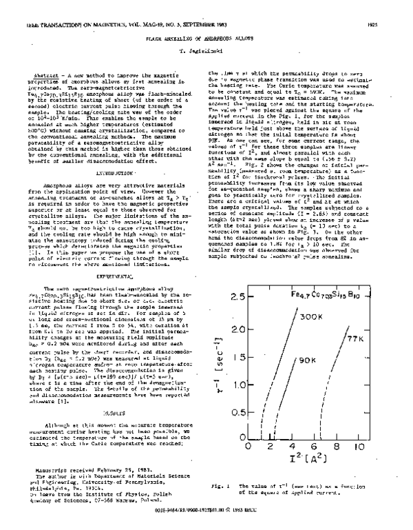 (PDF) Flash annealing of amorphous alloys