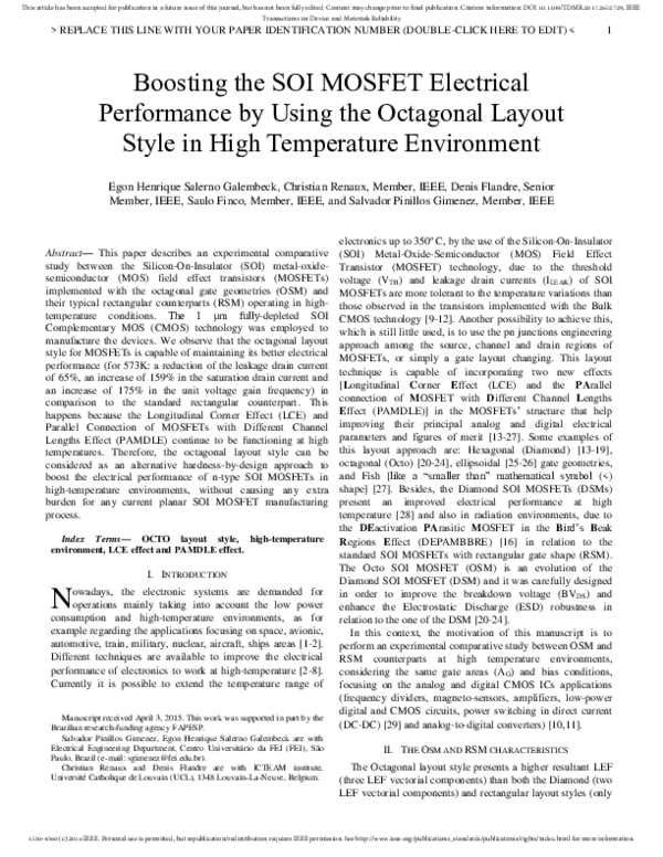 (PDF) Boosting the SOI MOSFET Electrical Performance by Using the Octagonal Layout Style in High ...