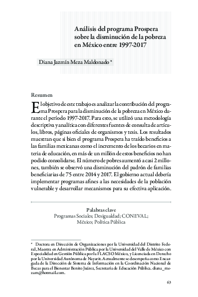 (PDF) Análisis del programa Prospera sobre la disminución de la pobreza en México entre 1997-2017