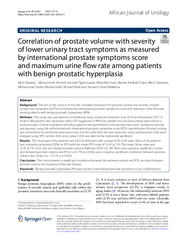 (PDF) Correlation of prostate volume with severity of lower urinary ...