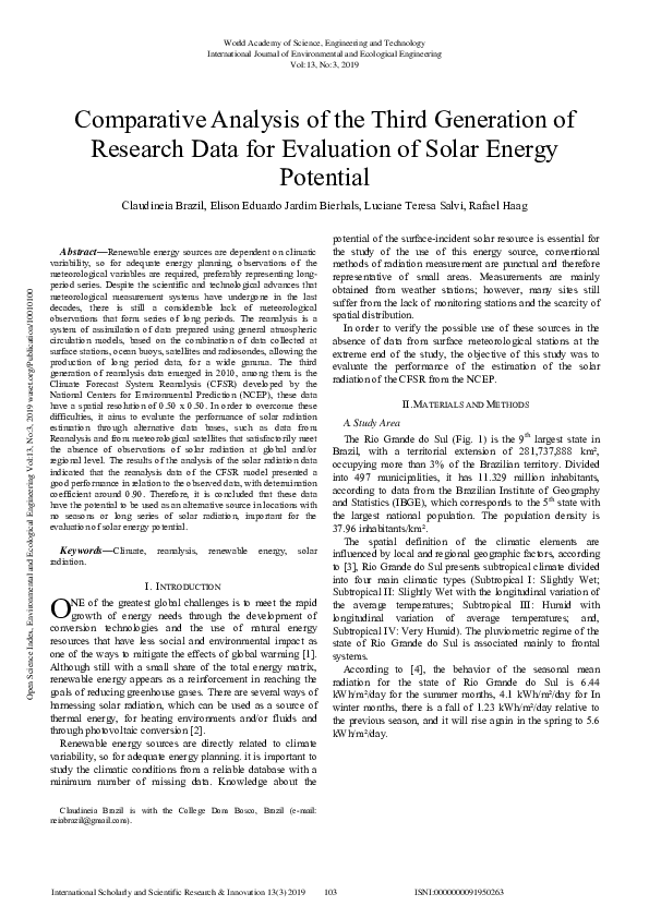 Pdf Comparative Analysis Of The Third Generation Of Research Data For Evaluation Of Solar