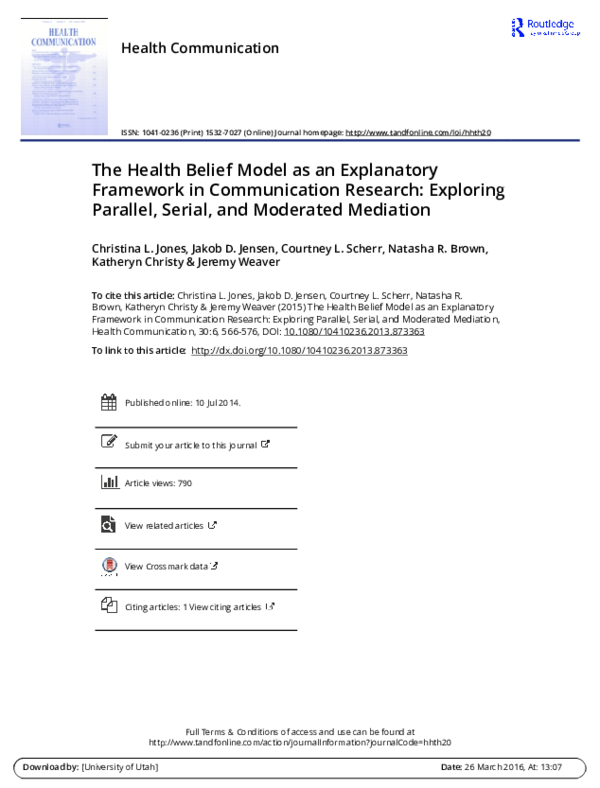(PDF) The Health Belief Model as an Explanatory Framework in ...