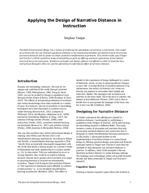(PDF) Applying the Design of Narrative Distance in Instruction