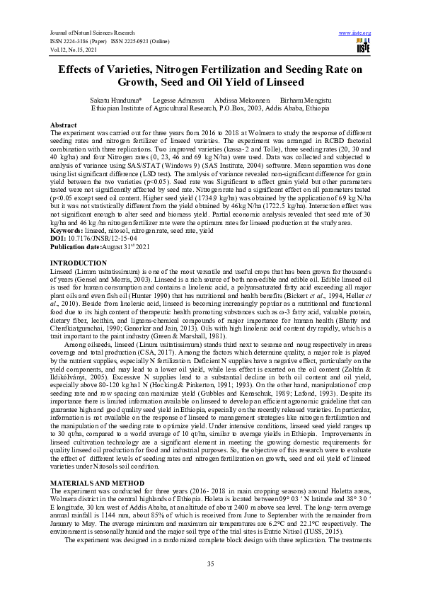 (PDF) Effects of Varieties, Nitrogen Fertilization and Seeding Rate on ...