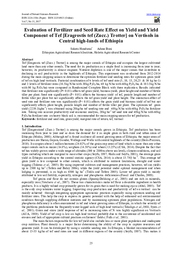 (PDF) Evaluation of Fertilizer and Seed Rate Effect on Yield and Yield Component of Tef ...