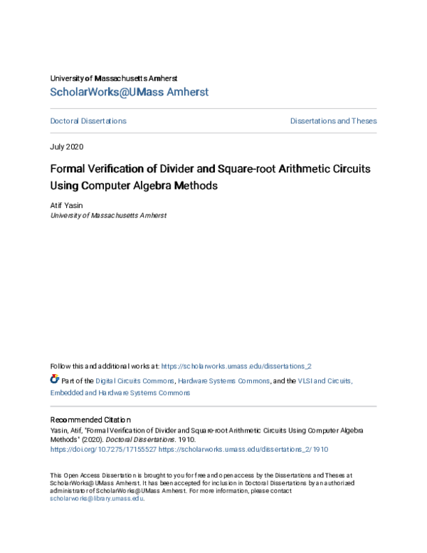Pdf Formal Verification Of Divider And Square Root Arithmetic Circuits Using Computer Algebra