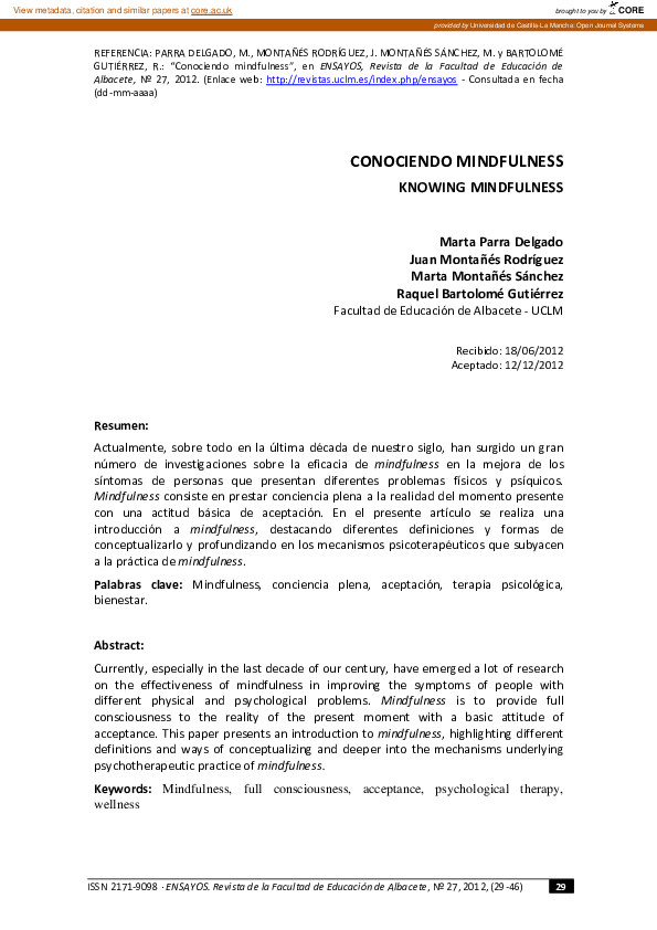 (PDF) Conociendo mindfulness [Knowing mindfulness]