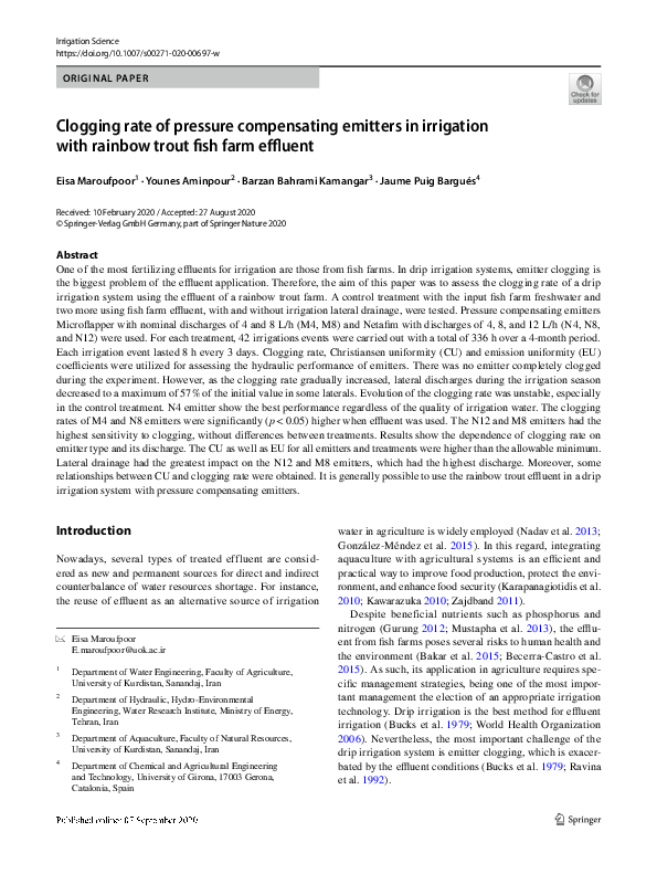 (PDF) Clogging rate of pressure compensating emitters in irrigation ...