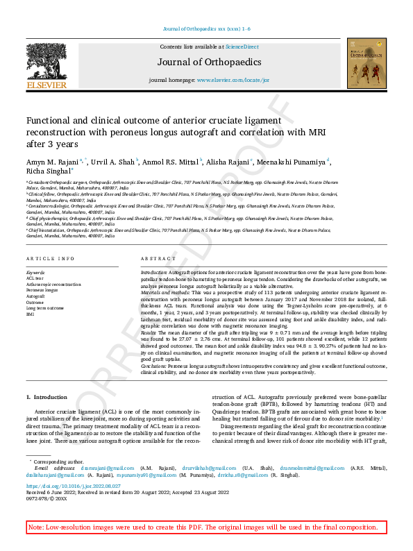 (PDF) Functional and clinical outcome of anterior cruciate ligament reconstruction with peroneus ...