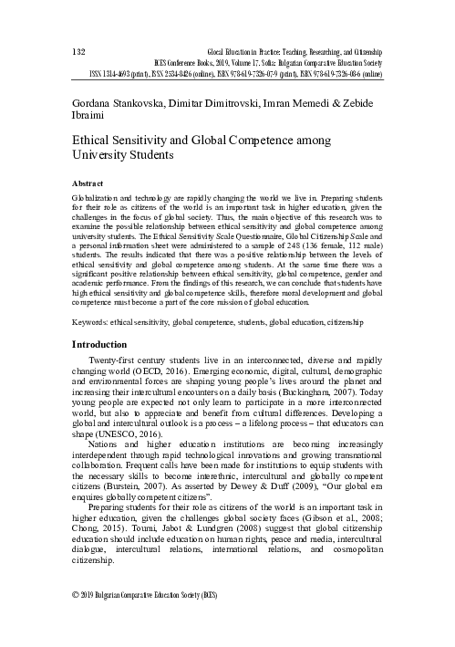 (PDF) Ethical Sensitivity and Global Competence among University Students | Gordana Stankovska ...