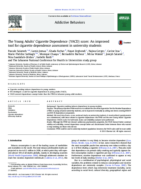 (PDF) The Young Adults' Cigarette Dependence (YACD) score: An improved ...