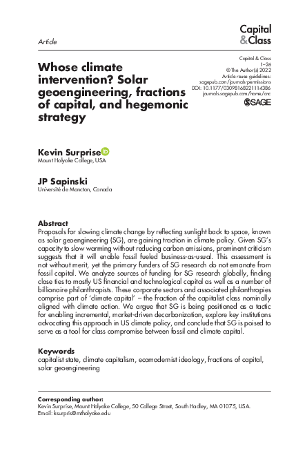 (PDF) Whose climate intervention? Solar geoengineering, fractions of ...