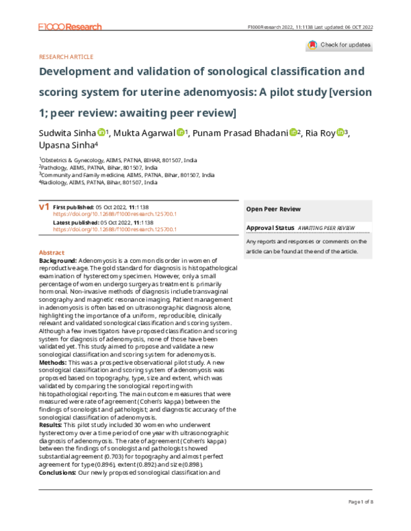 (PDF) Development and validation of sonological classification and scoring system for uterine ...