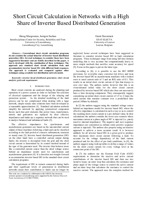 (PDF) Short circuit calculation in networks with a high share of inverter based distributed ...
